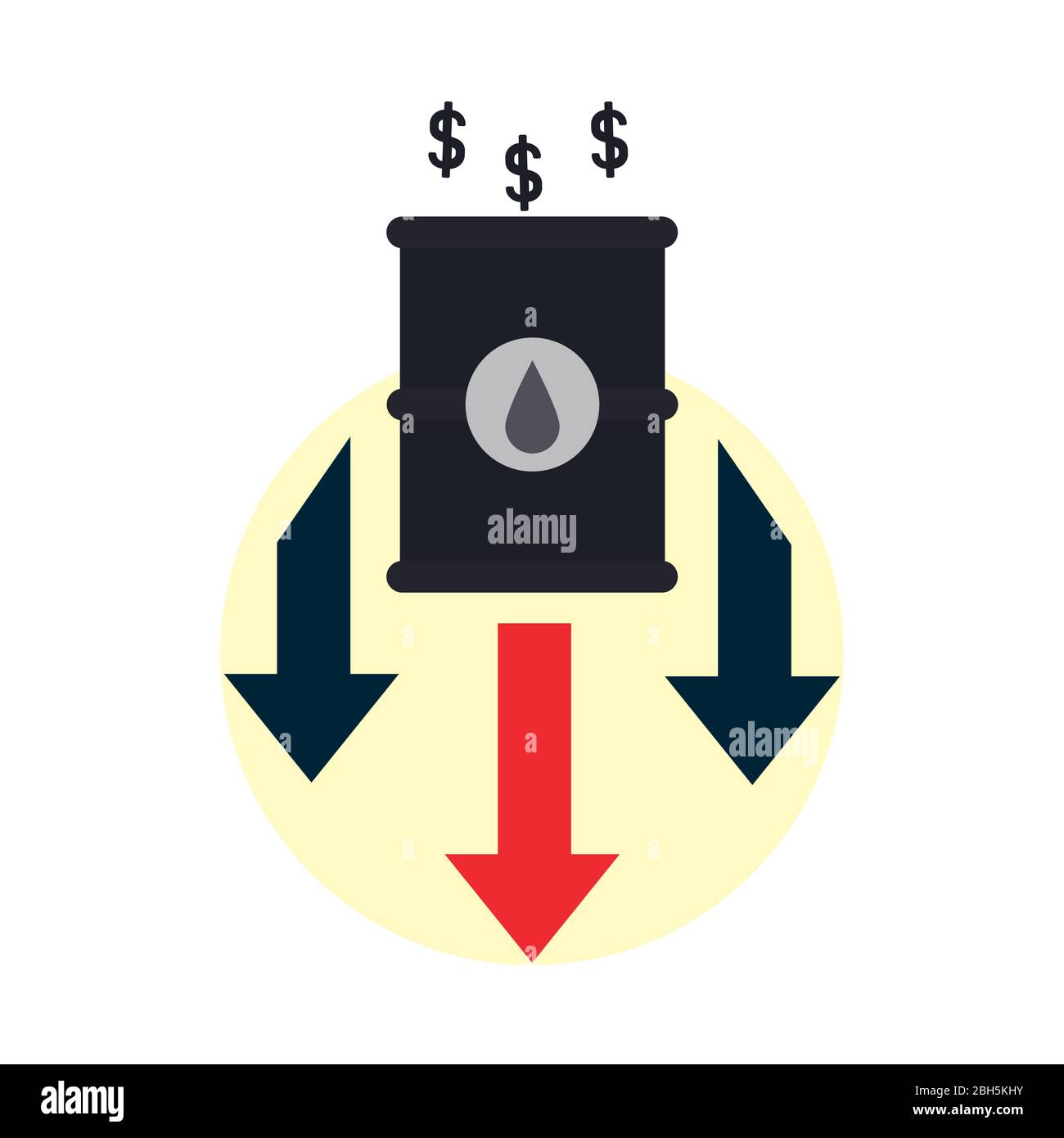 oil barrel and financial arrows down icon over white background ...