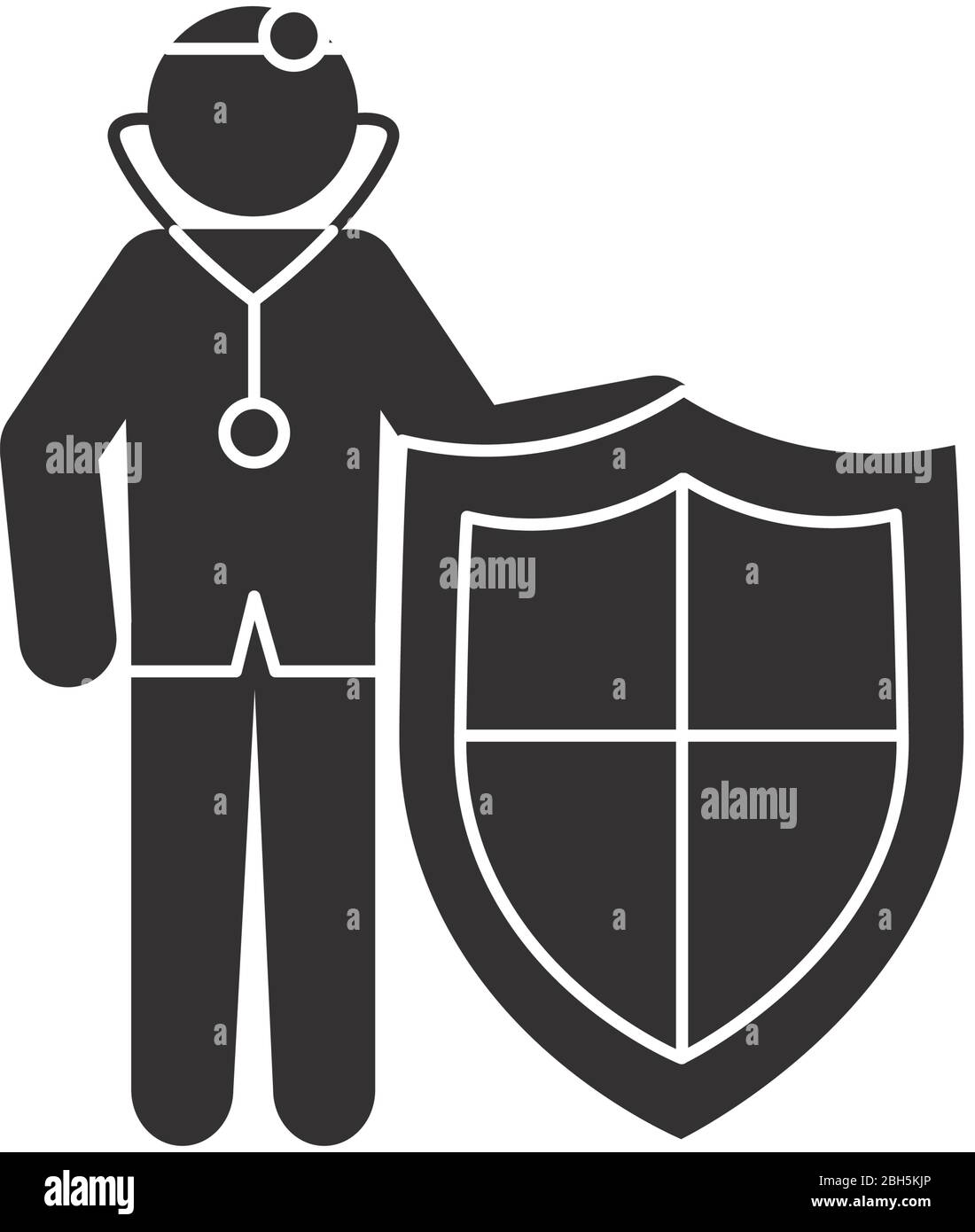 coronavirus and health concept, pictogram doctor man and shield icon ...