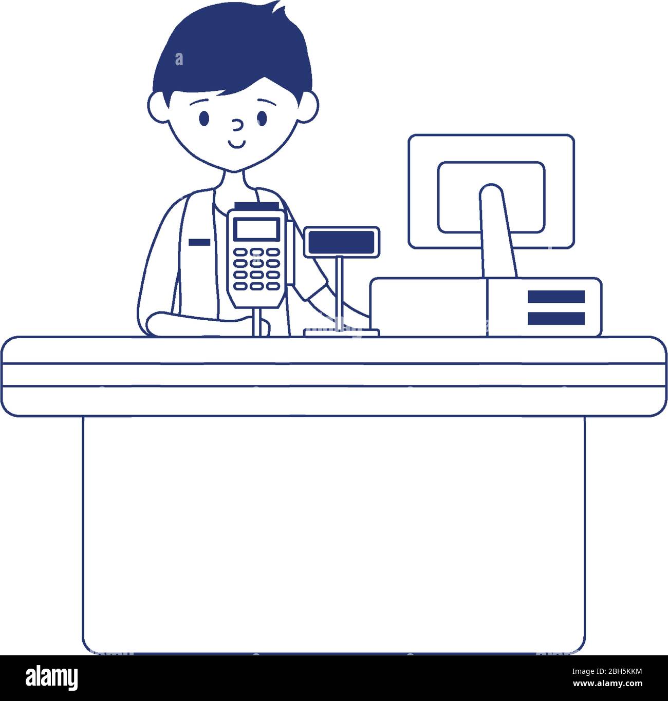 Counter with cash register and seller design of Shopping commerce ...