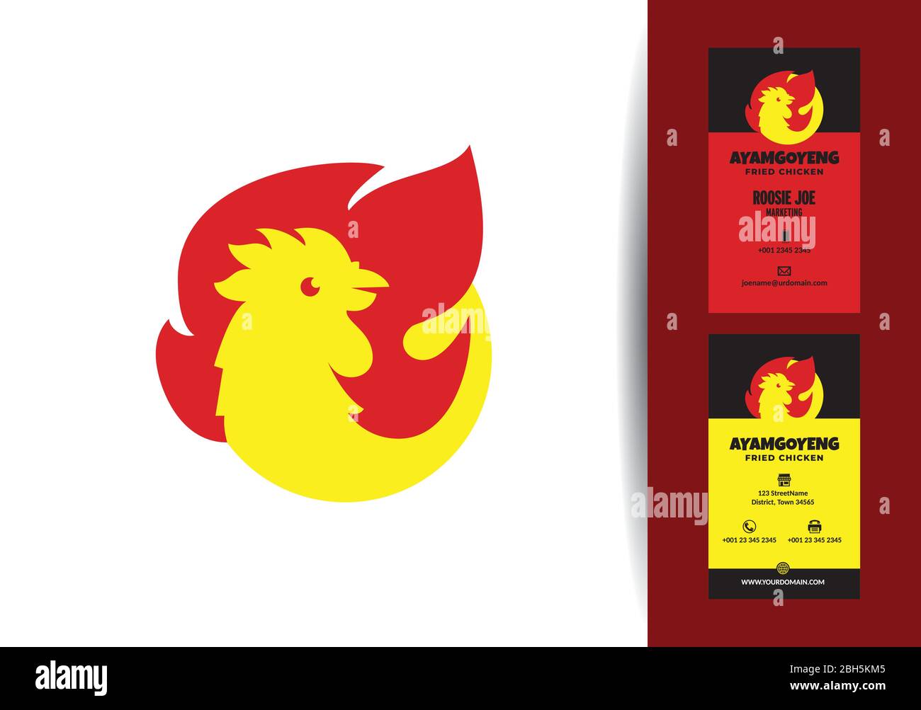 Fried Chicken logo with flame fire restaurant with business card design ...