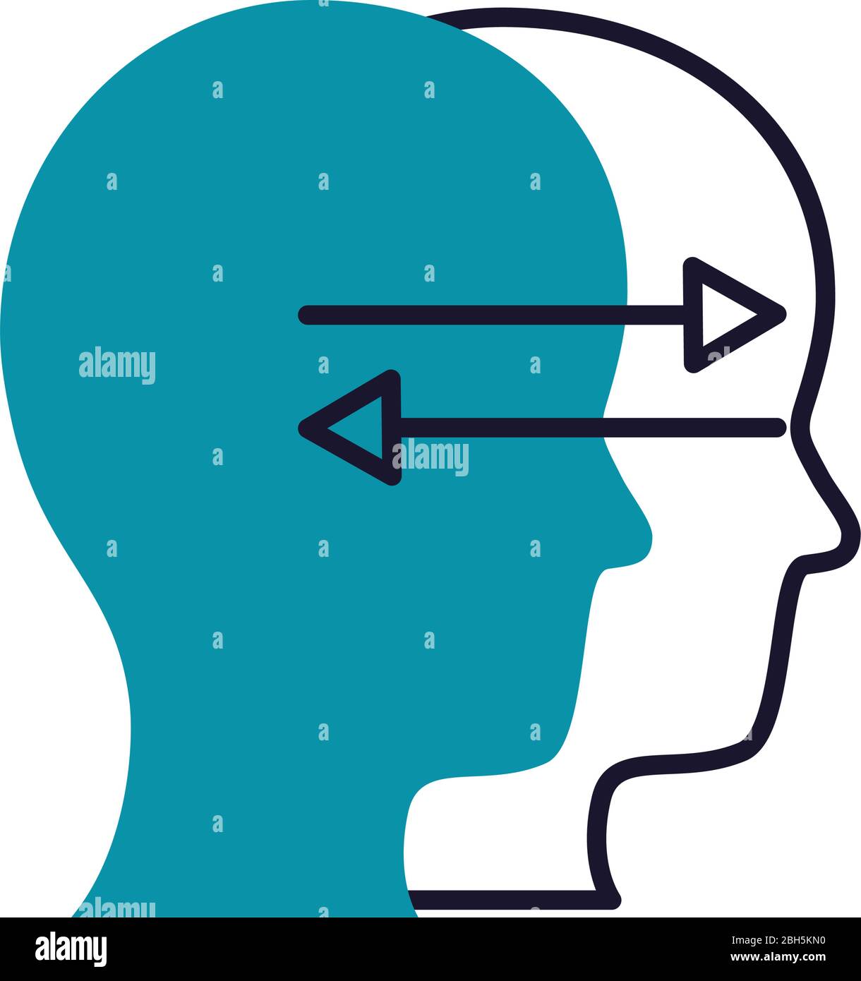 Mental health concept, head with contradiction arrows over white ...
