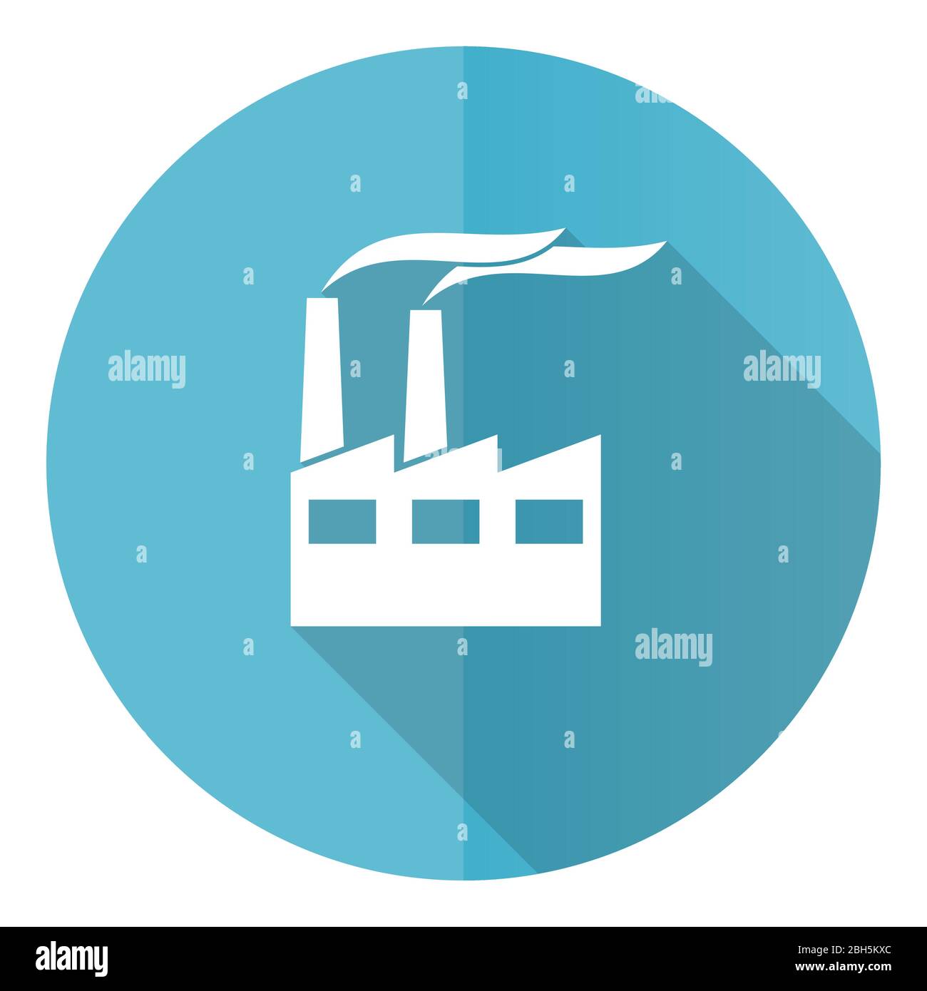 Factory blue round flat design vector icon isolated on white background ...