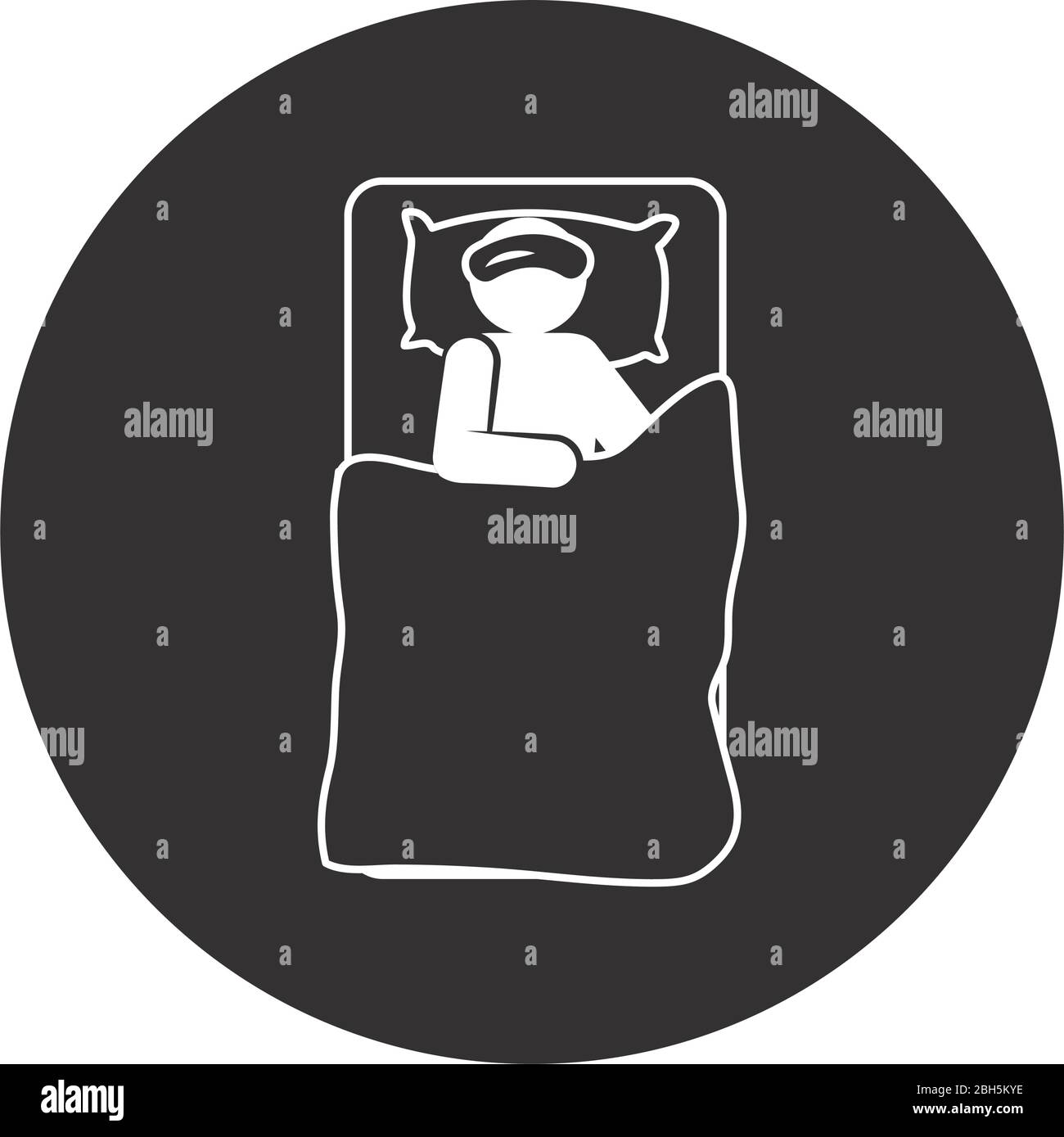 Covid 19 preventions concept, pictogram man sleeping on bed over white ...