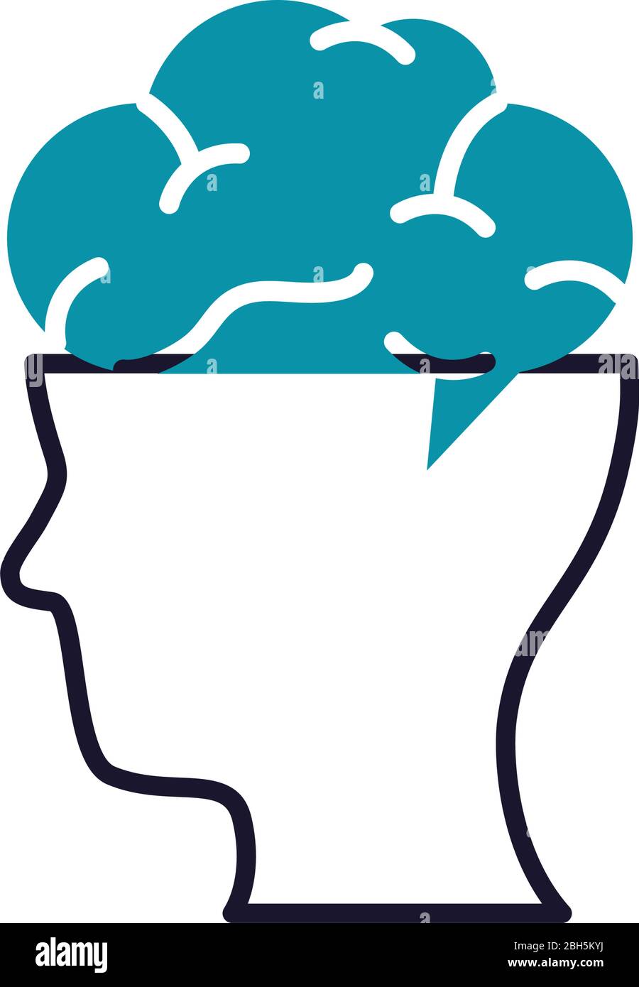 mental health concept, brain on human head icon over white background ...