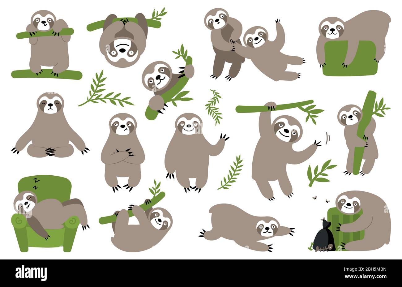 Sloth on branch. Cute little kid sleepy animal on branch in zoo playing ...