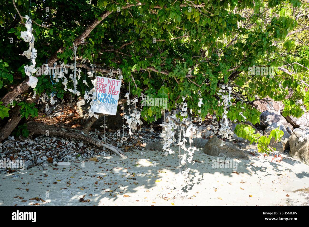 Keep off the coral reef sign on Koh Kra coral island near Koh Lipe ...