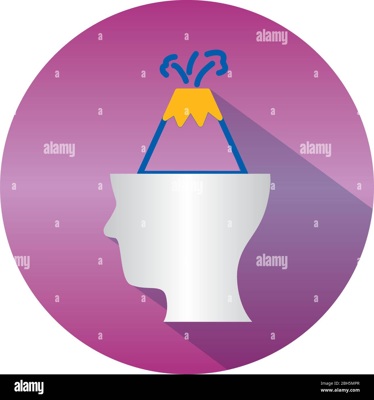 mental health concept, volcano on head icon over white background ...