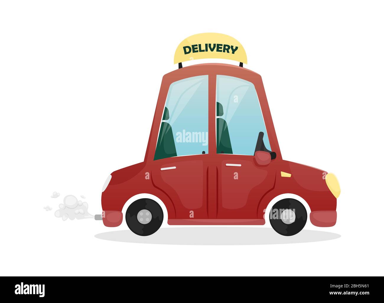 Vector illustration with a red delivery car. Food delivery to your home ...