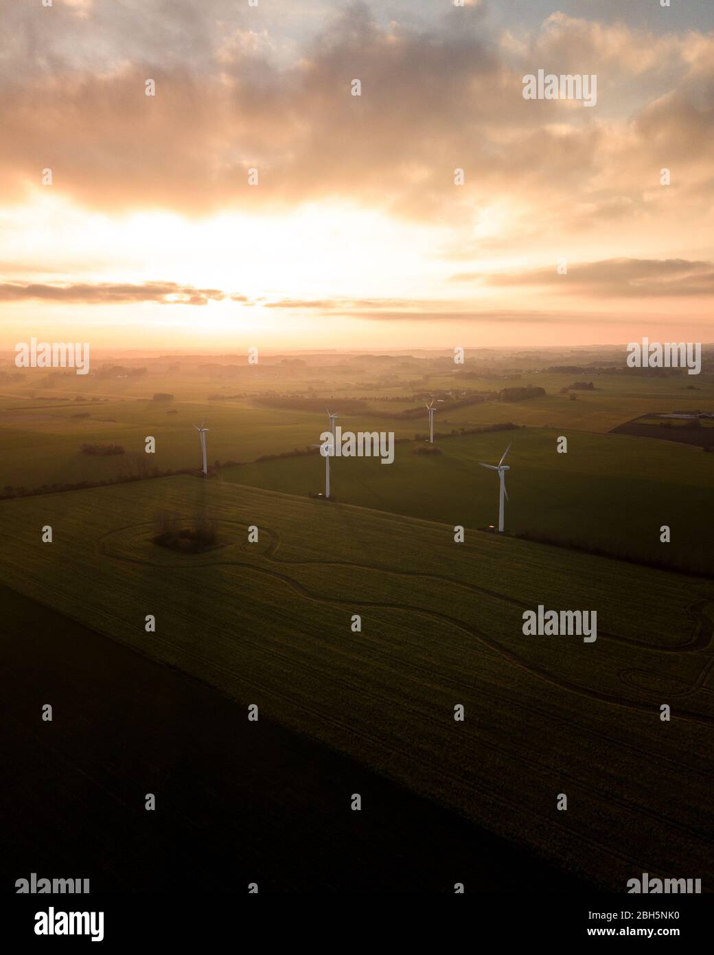 Beautiful landscape windmills plantation fields hi-res stock ...