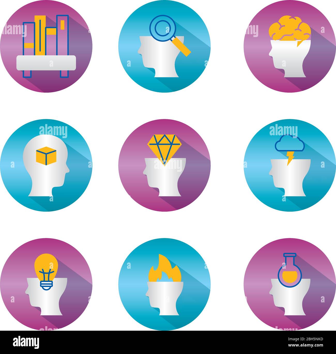 books and Mental health icon set over white background, block gradient ...