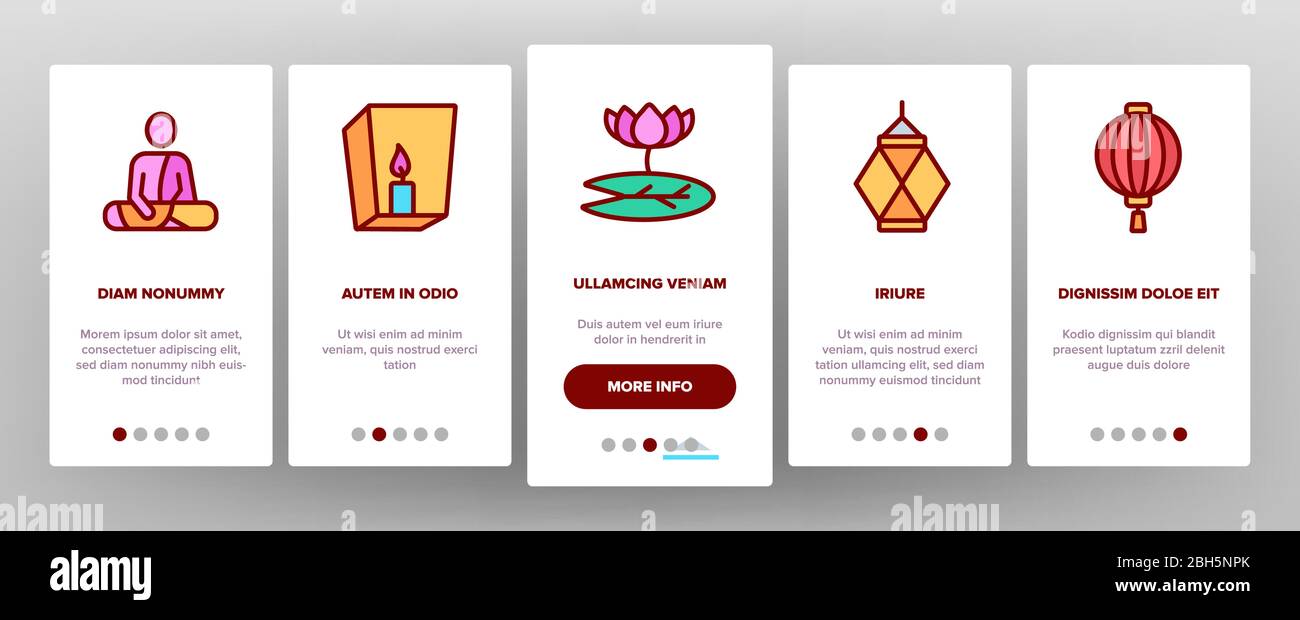 Vesak Day Buddhism Onboarding Icons Set Vector Stock Vector Image & Art ...