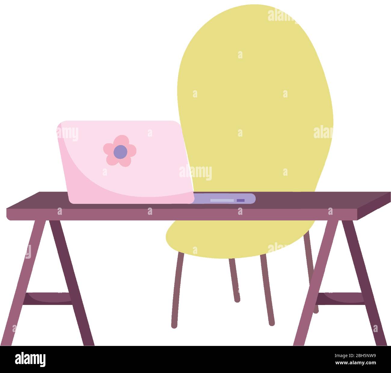 Desk with laptop and chair design, Office object workforce corporate ...