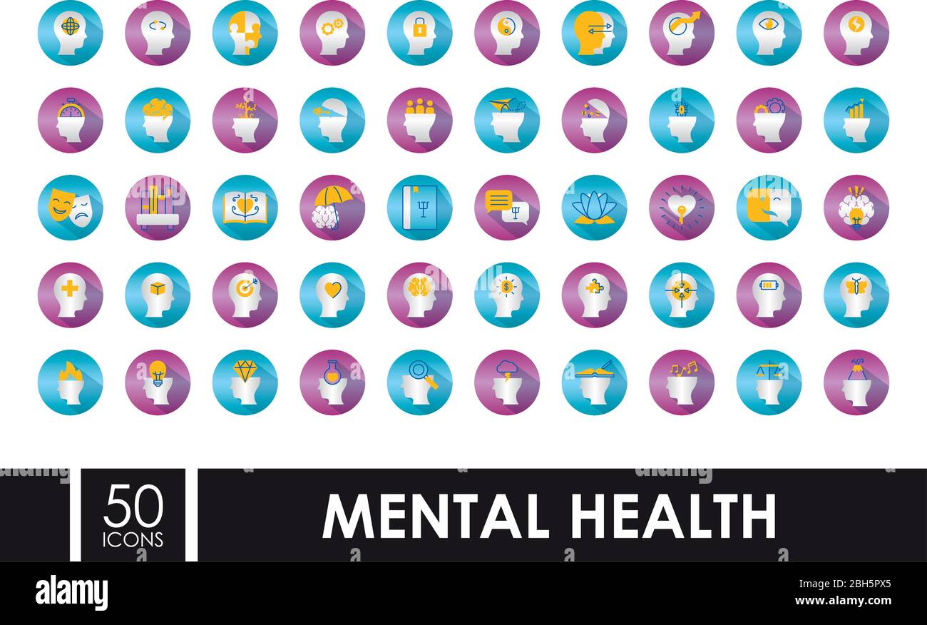 mental health icon set over white background, block gradient style ...