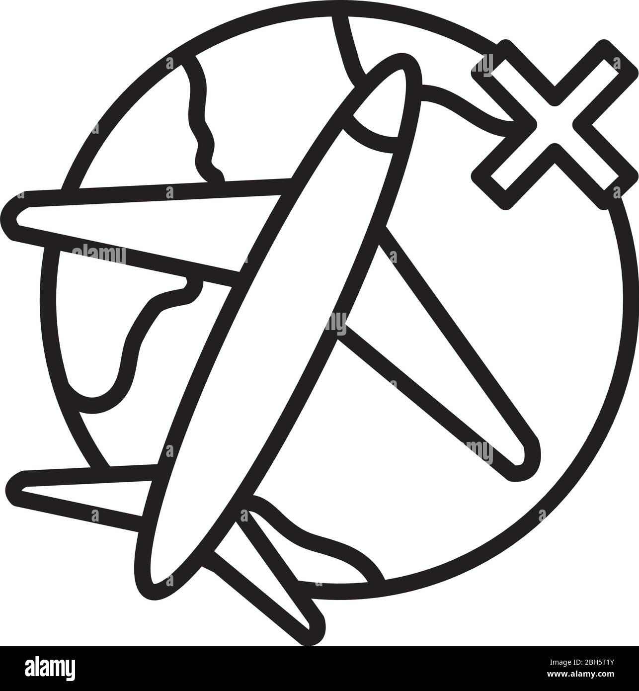 banned flights symbol, earth planet with airplane icon over white ...