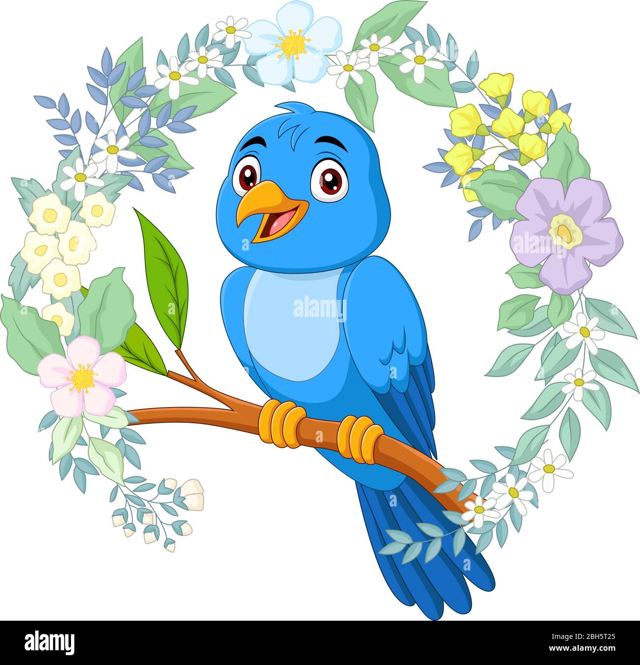 Bird On Tree Limb Cartoon