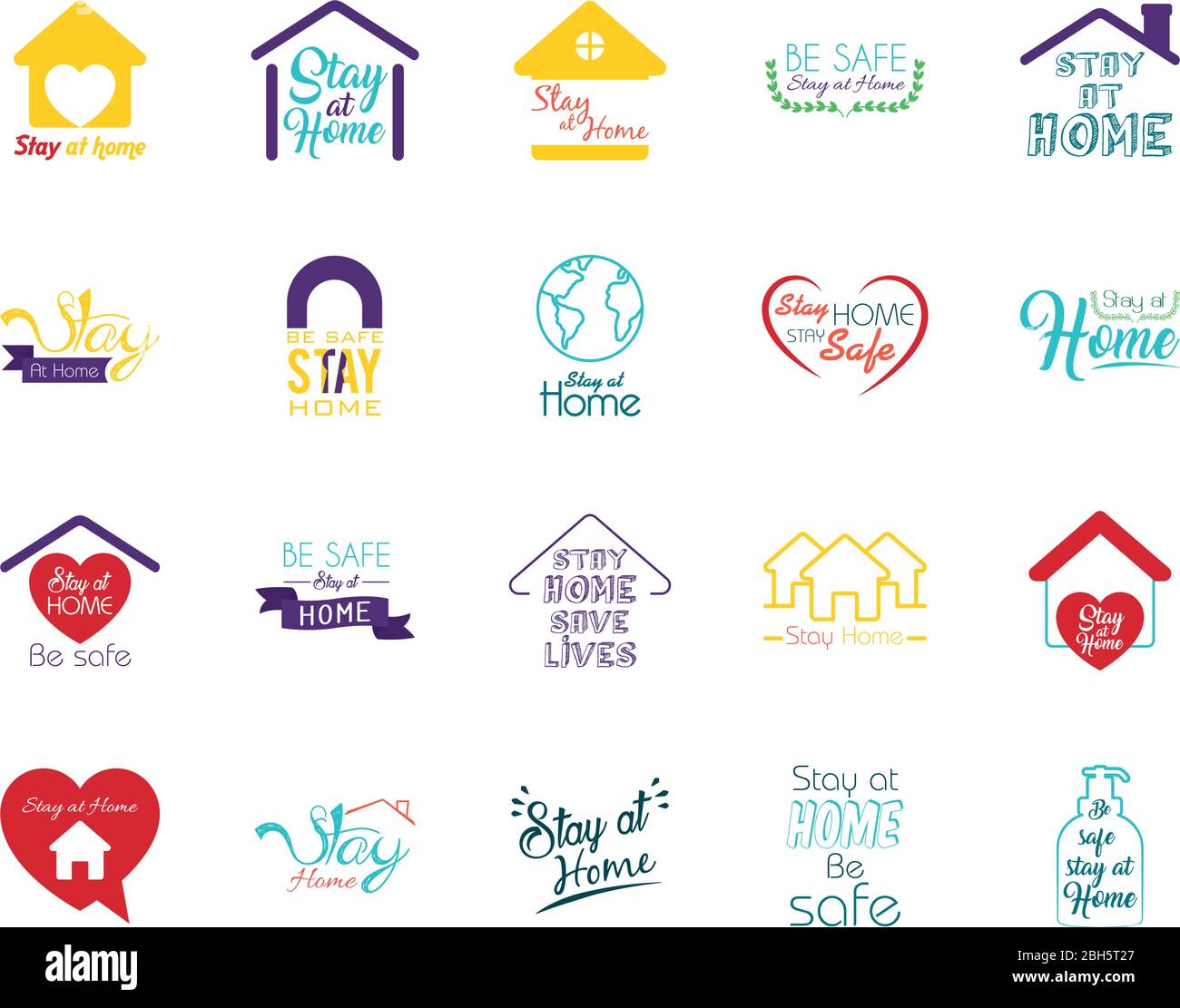 stay at home messages icon set over white background, colorful design ...