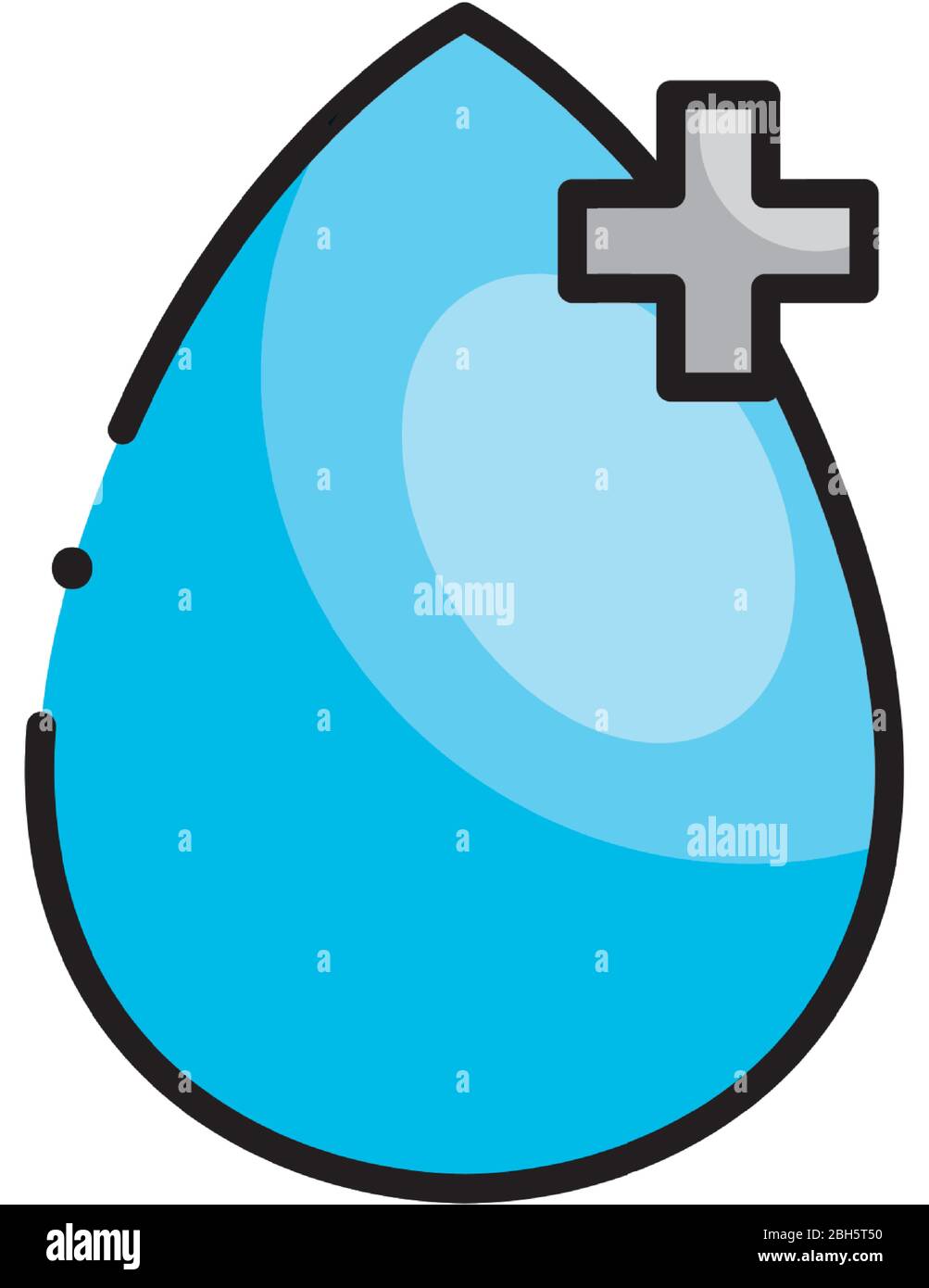 water drop and medical cross icon over white background, line color ...