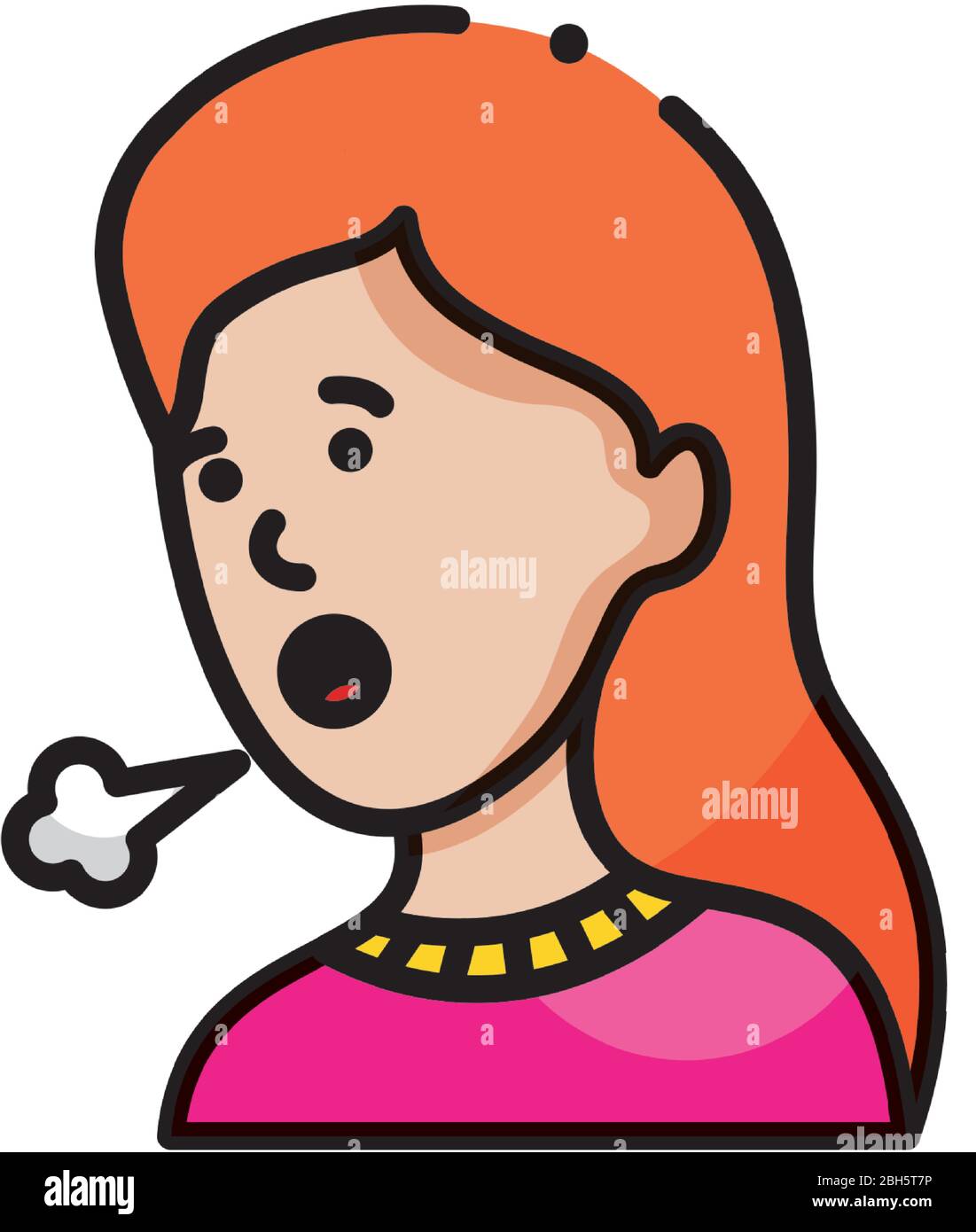 cartoon woman coughing icon over white background, line color style ...