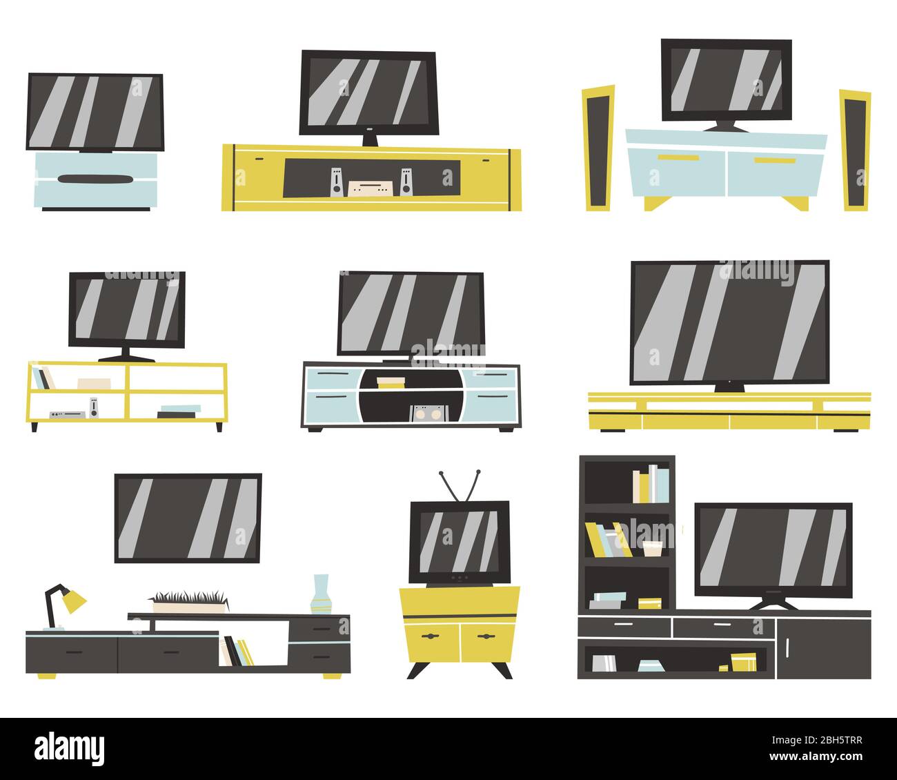Modern TV table stand with glass shelves. Vector Tv Stands furniture ...
