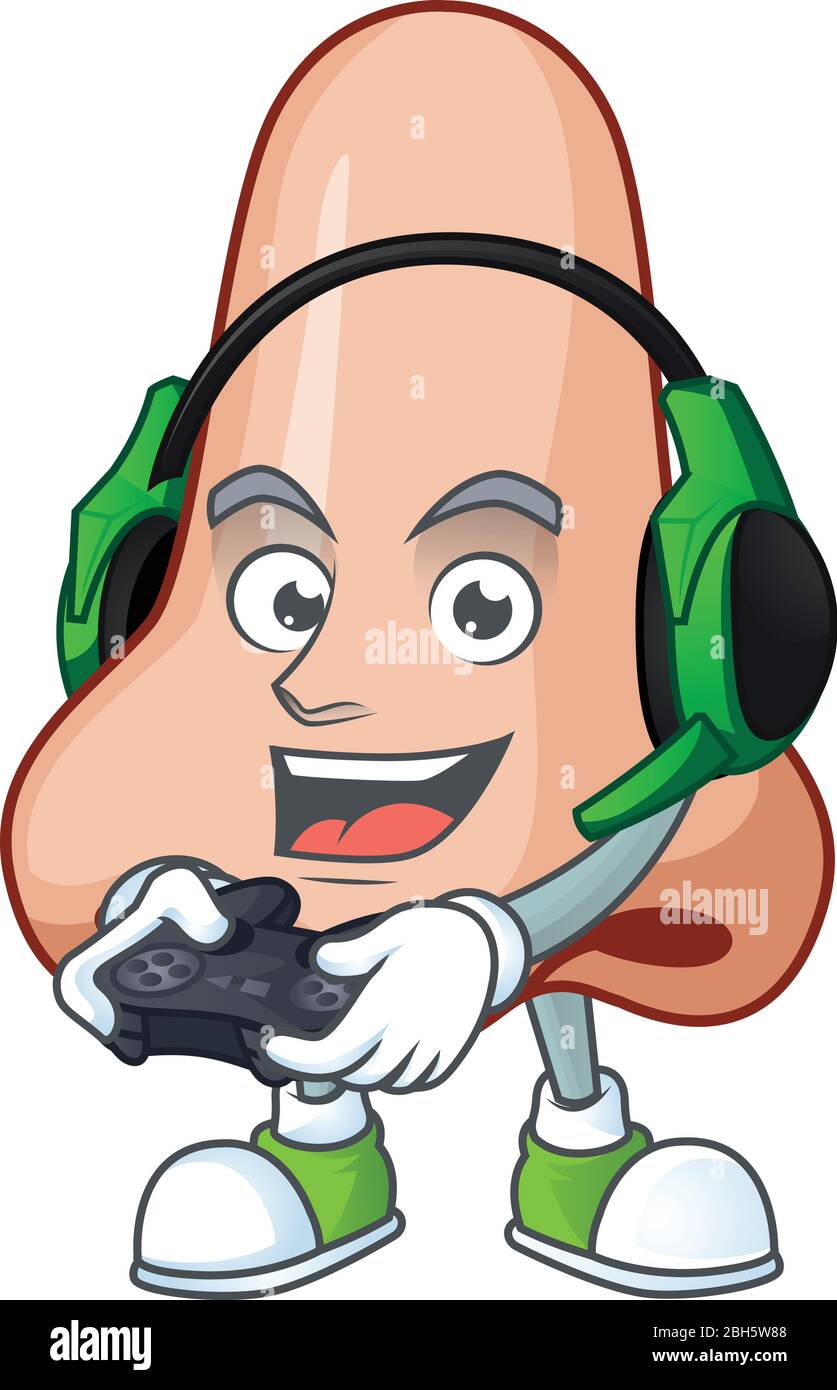 A cartoon design of nose talented gamer play with headphone and ...