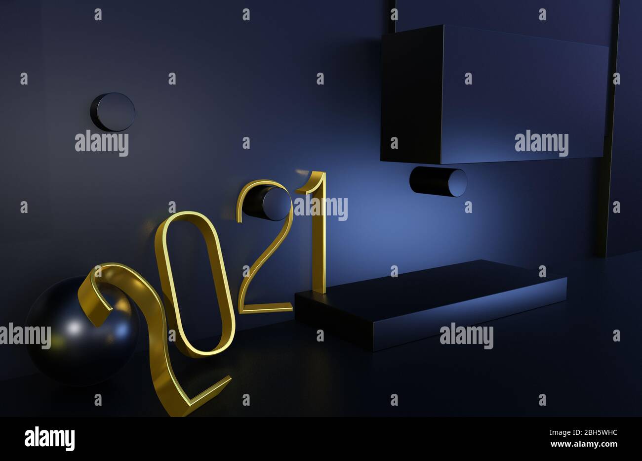 2021 year golden sign with black background. 3D illustration Stock ...