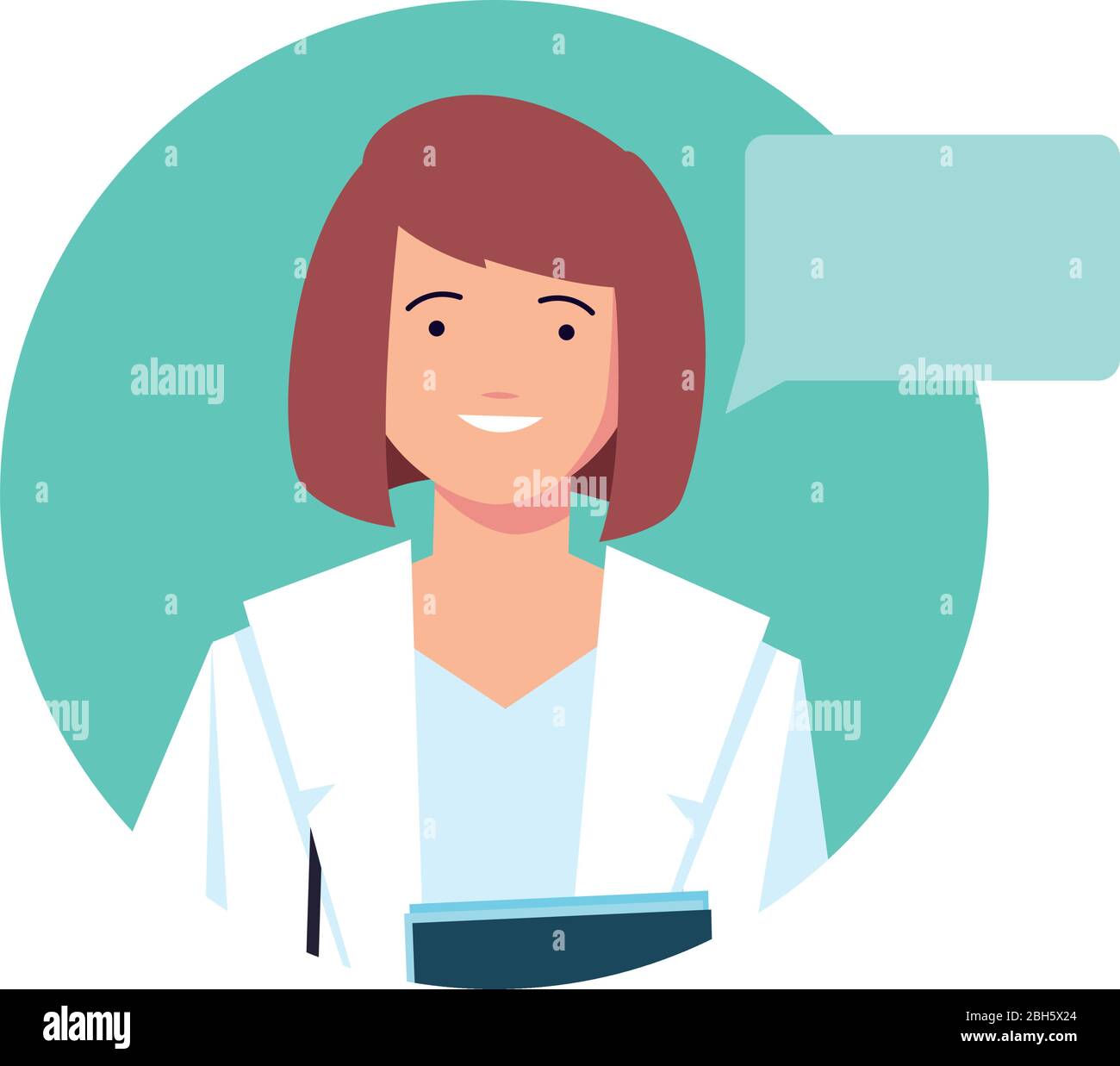 female doctor with speech bubble, medical staff on white background ...