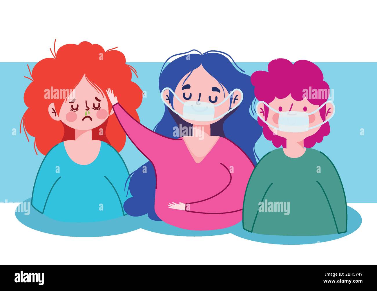 Women and man with masks and fever design of Covid 19 virus epidemic ...