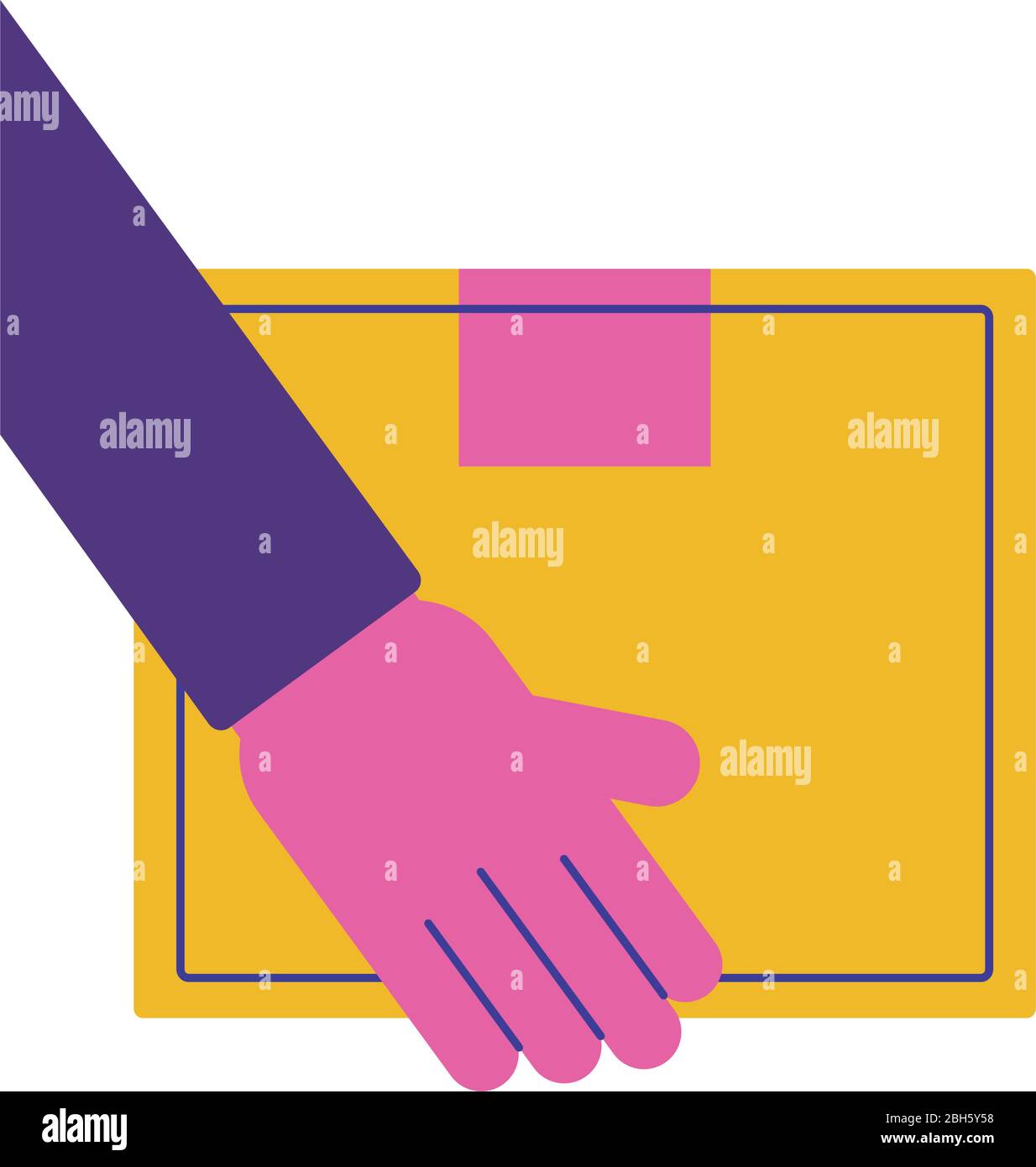 hand lifting box carton delivery service flat style Stock Vector Image ...