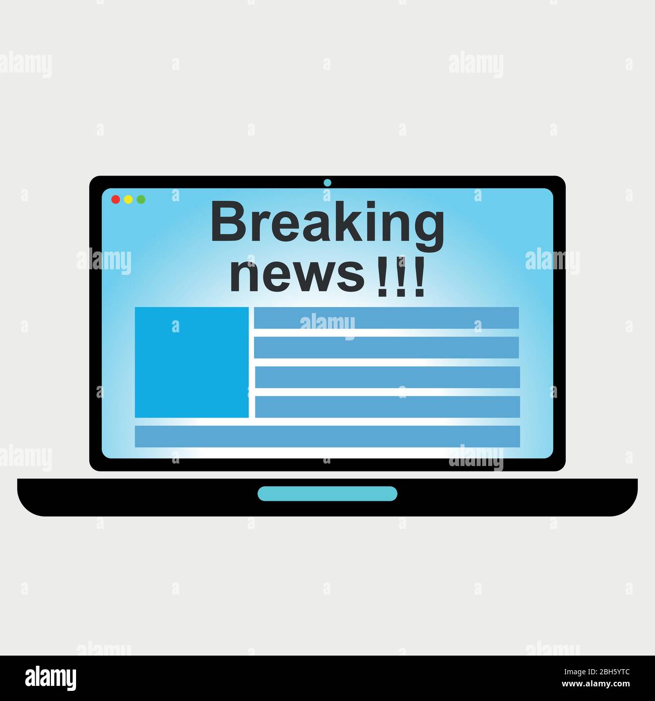 Laptop with online breaking news on the screen. Flat vector ...