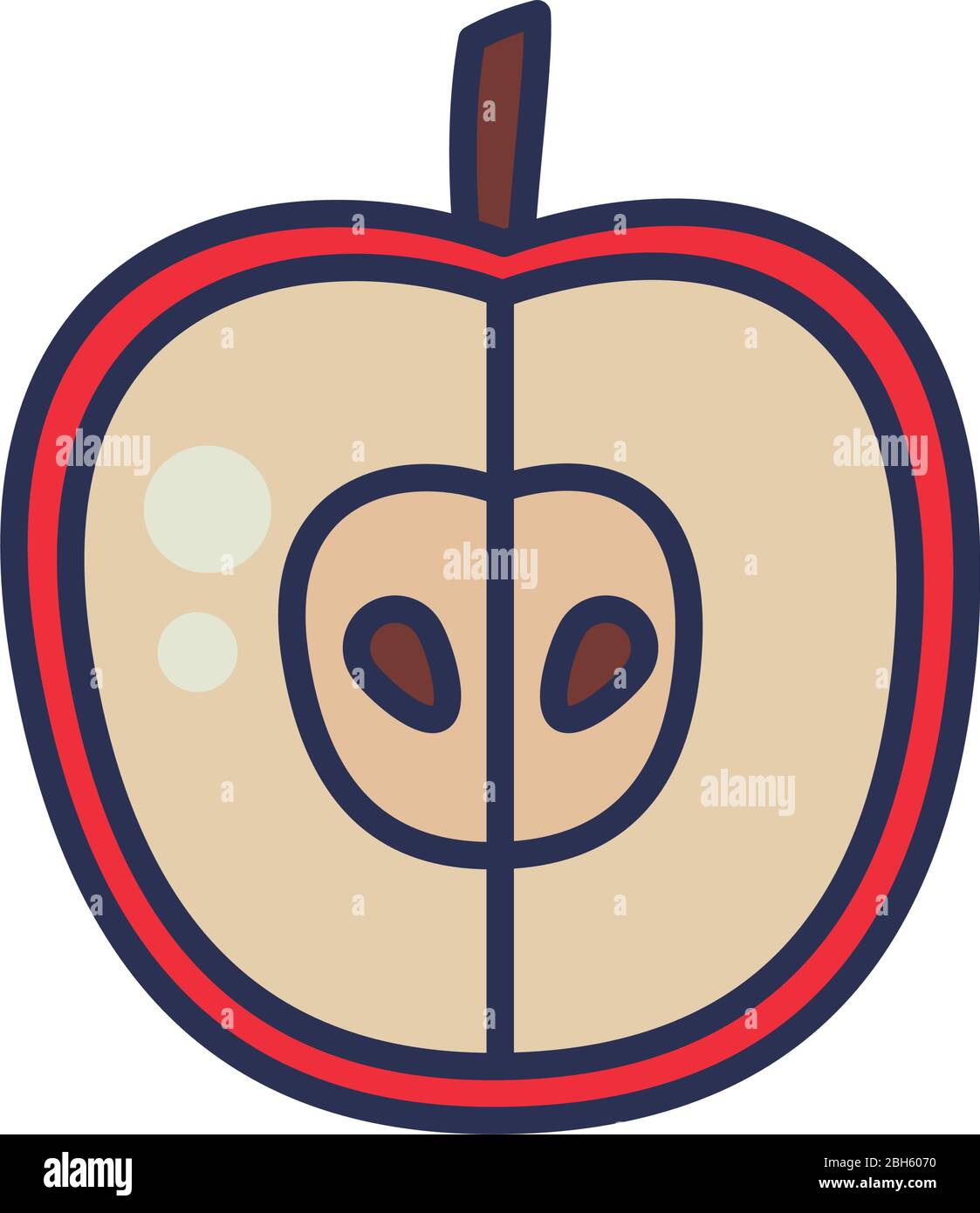 fruits and vegetables concept, half apple icon over white background ...