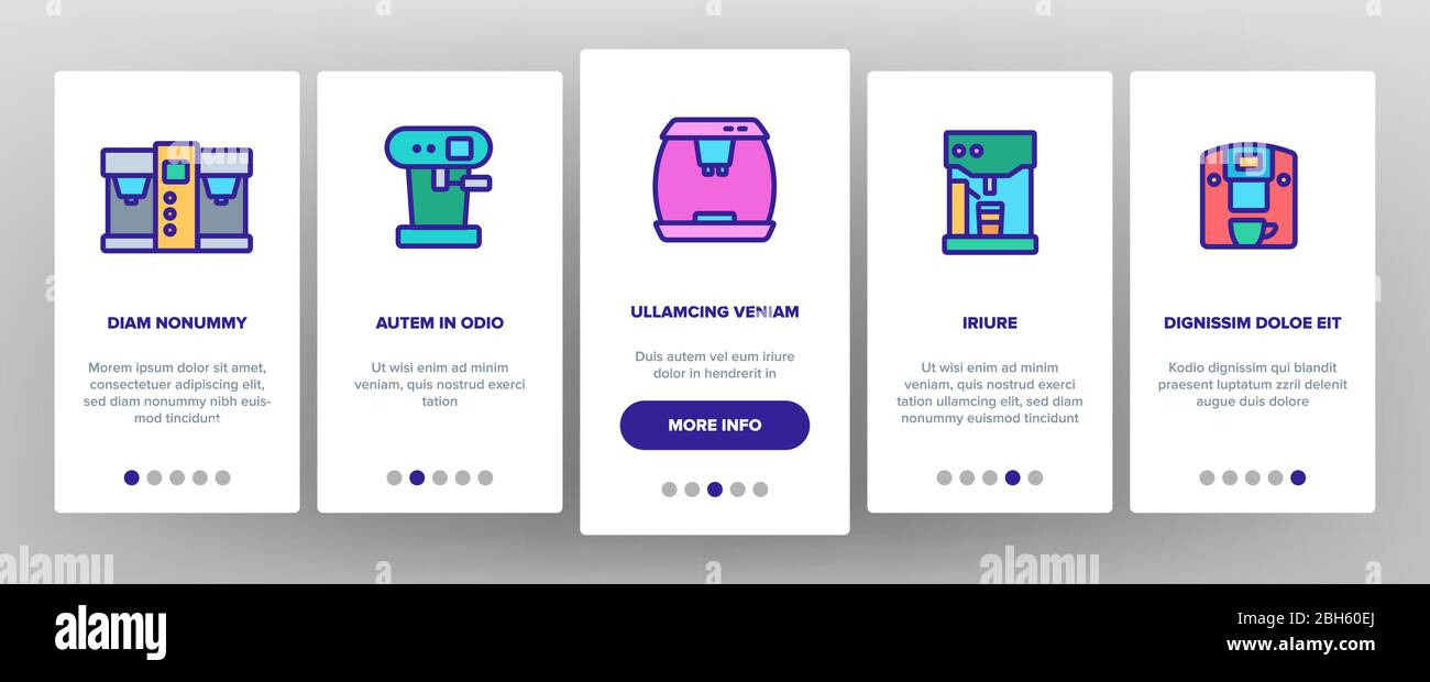 Coffee Machine Device Onboarding Icons Set Vector Stock Vector Image ...