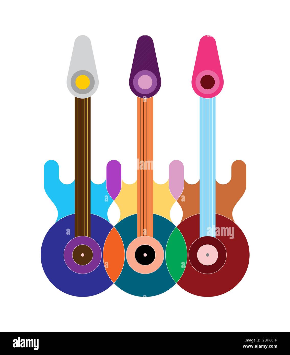 Colorful design isolated on a white background Three Electric Guitars ...