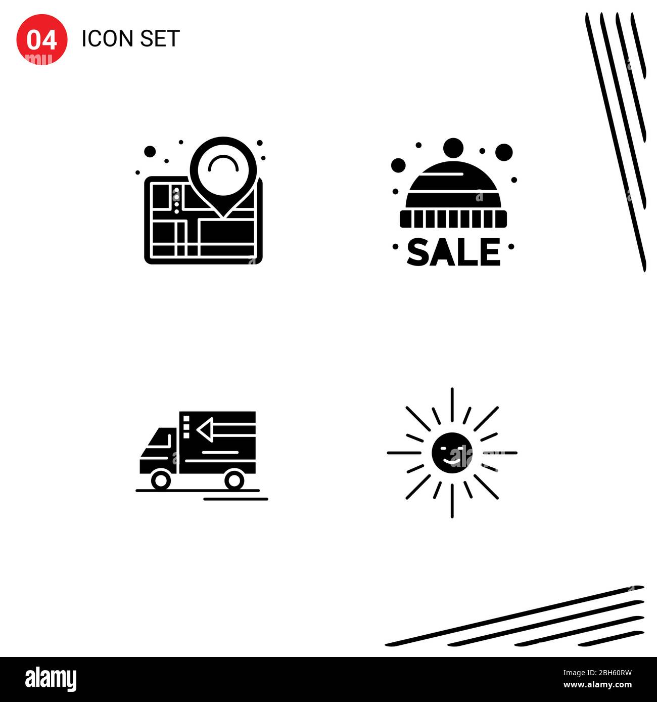 4 Thematic Vector Solid Glyphs and Editable Symbols of map, delivery ...