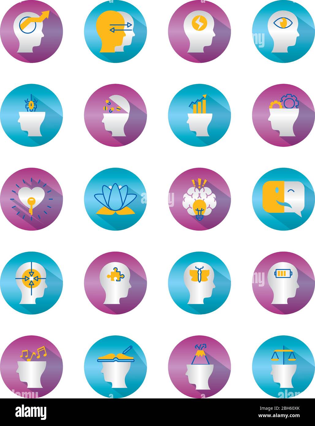 Mental disorders and health icon set over white background, hblock ...