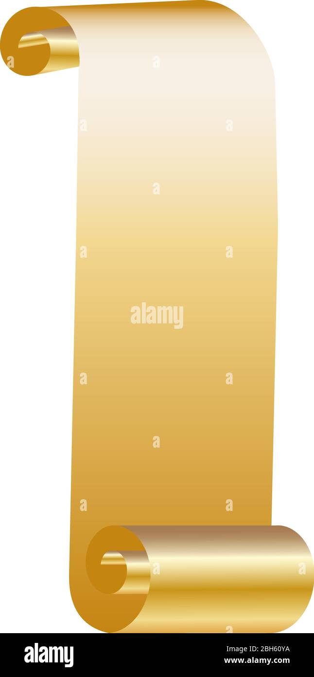 Gold scroll isolated on white background. Golden paper roll banner 3D ...