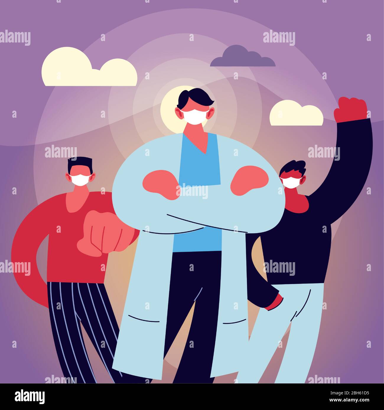 Doctor and patients using face masks vector illustration design Stock ...