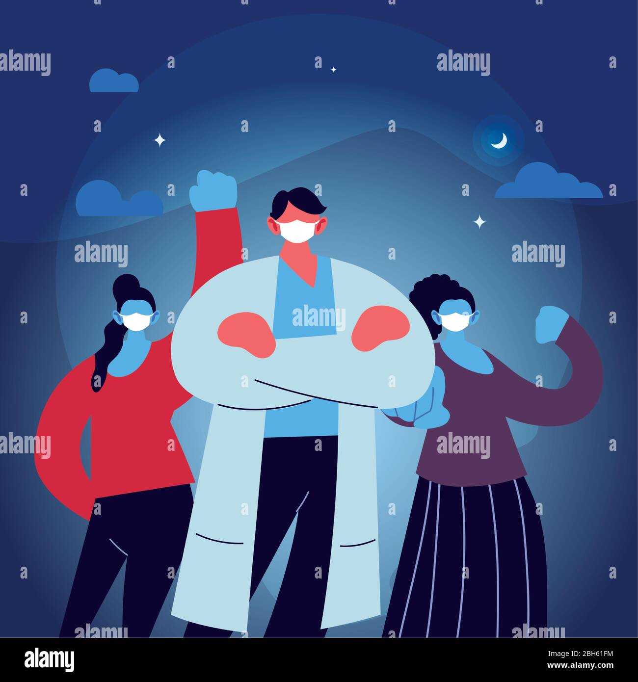 Doctor and patients using face masks vector illustration design Stock ...
