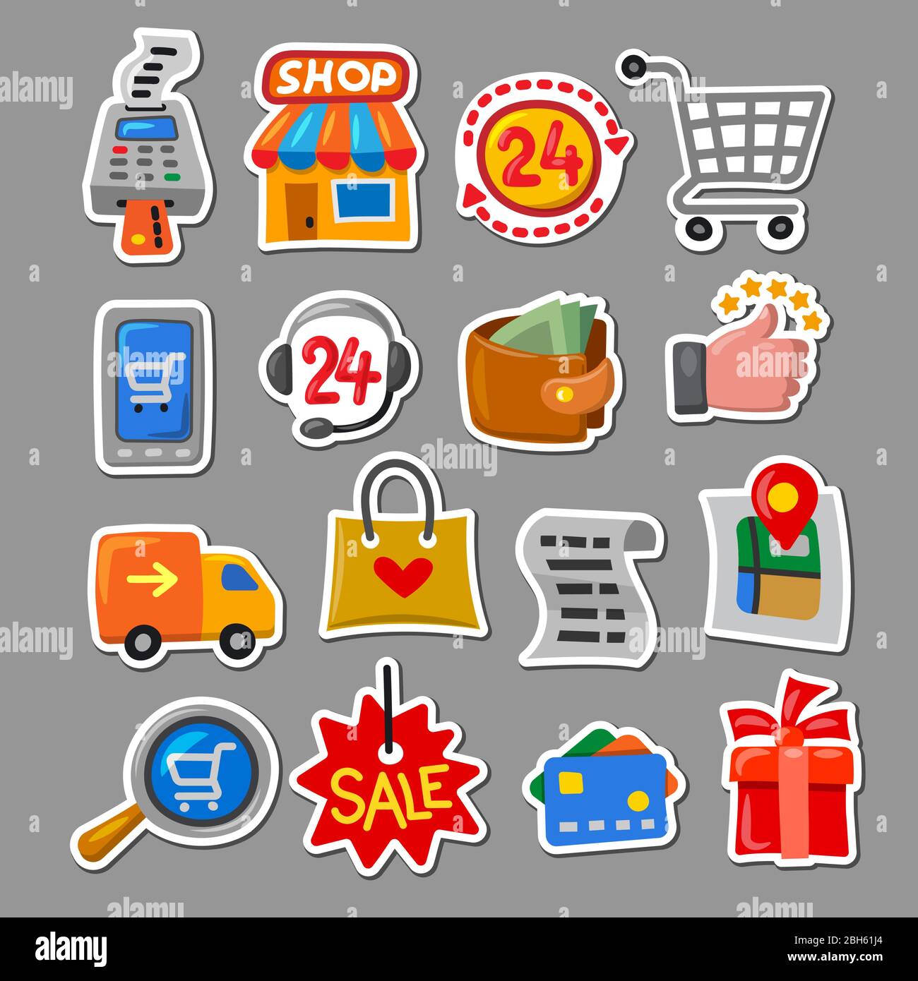 illustration of the set shopping and sale stickers in a cartoon style ...
