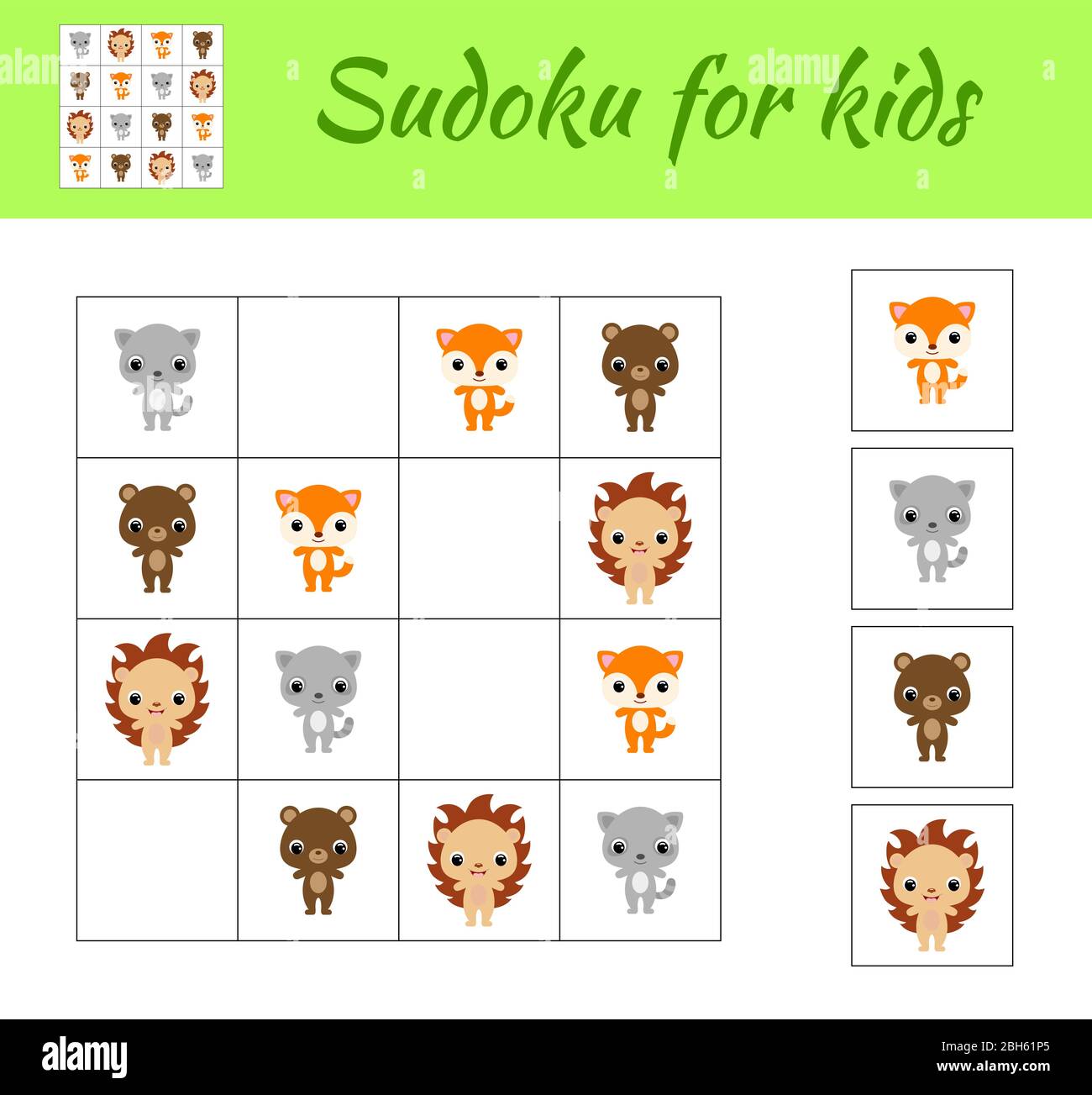 Sudoku game for children with pictures. Kids activity sheet ...