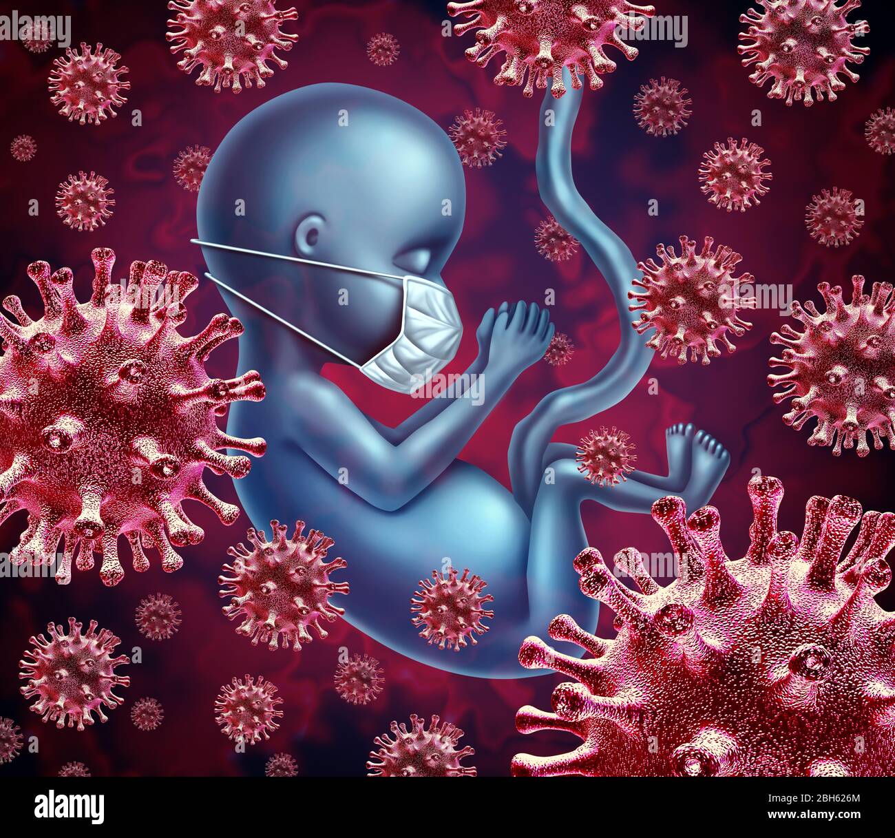 Virus and pregnancy as a Fetus wearing a surgical mask as a symbol for ...