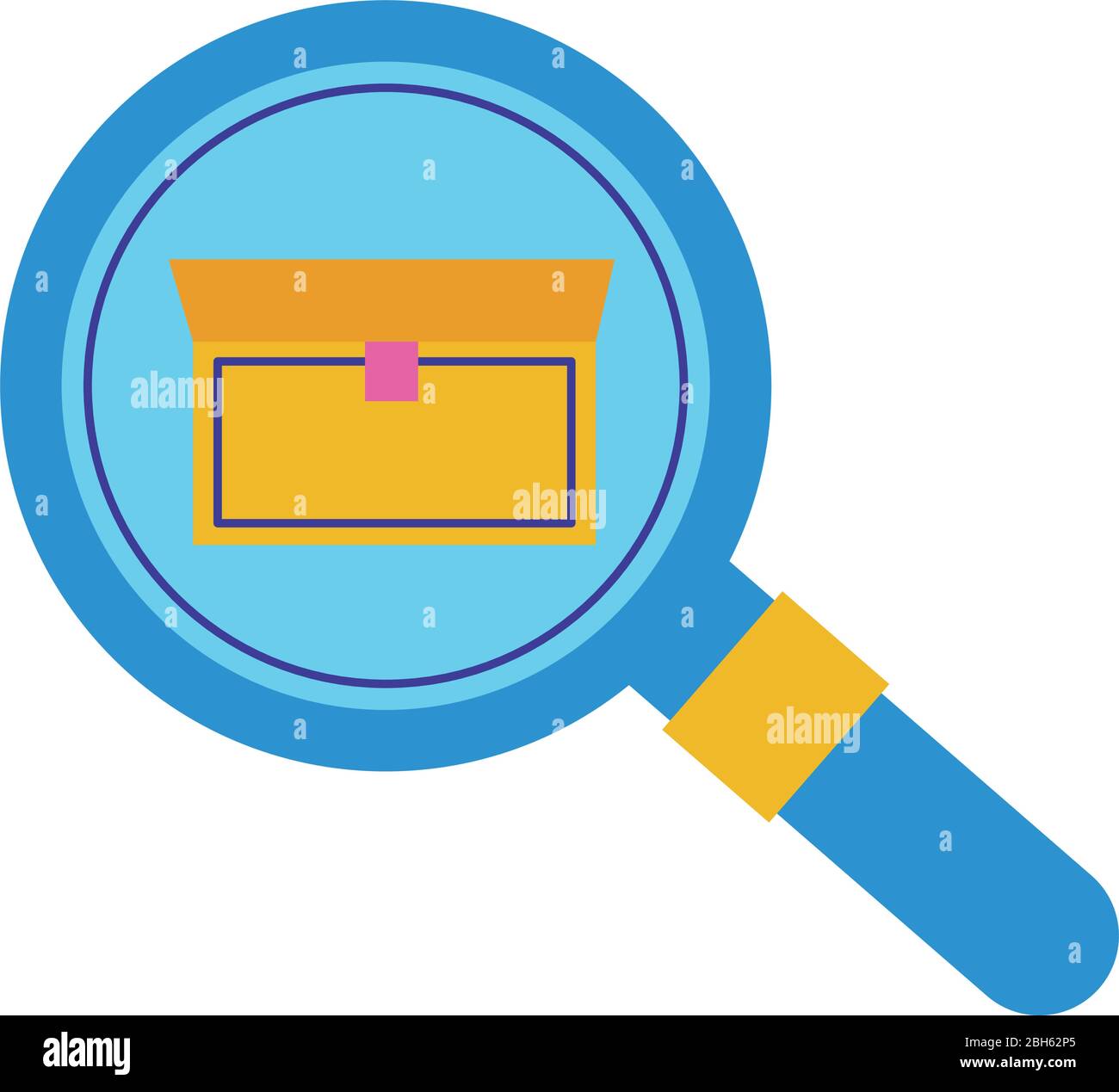 box carton with magnifying glass delivery service flat style Stock ...