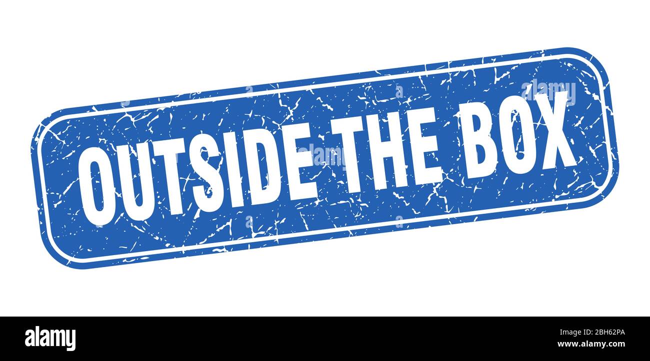 outside the box stamp. outside the box square grungy blue sign Stock ...