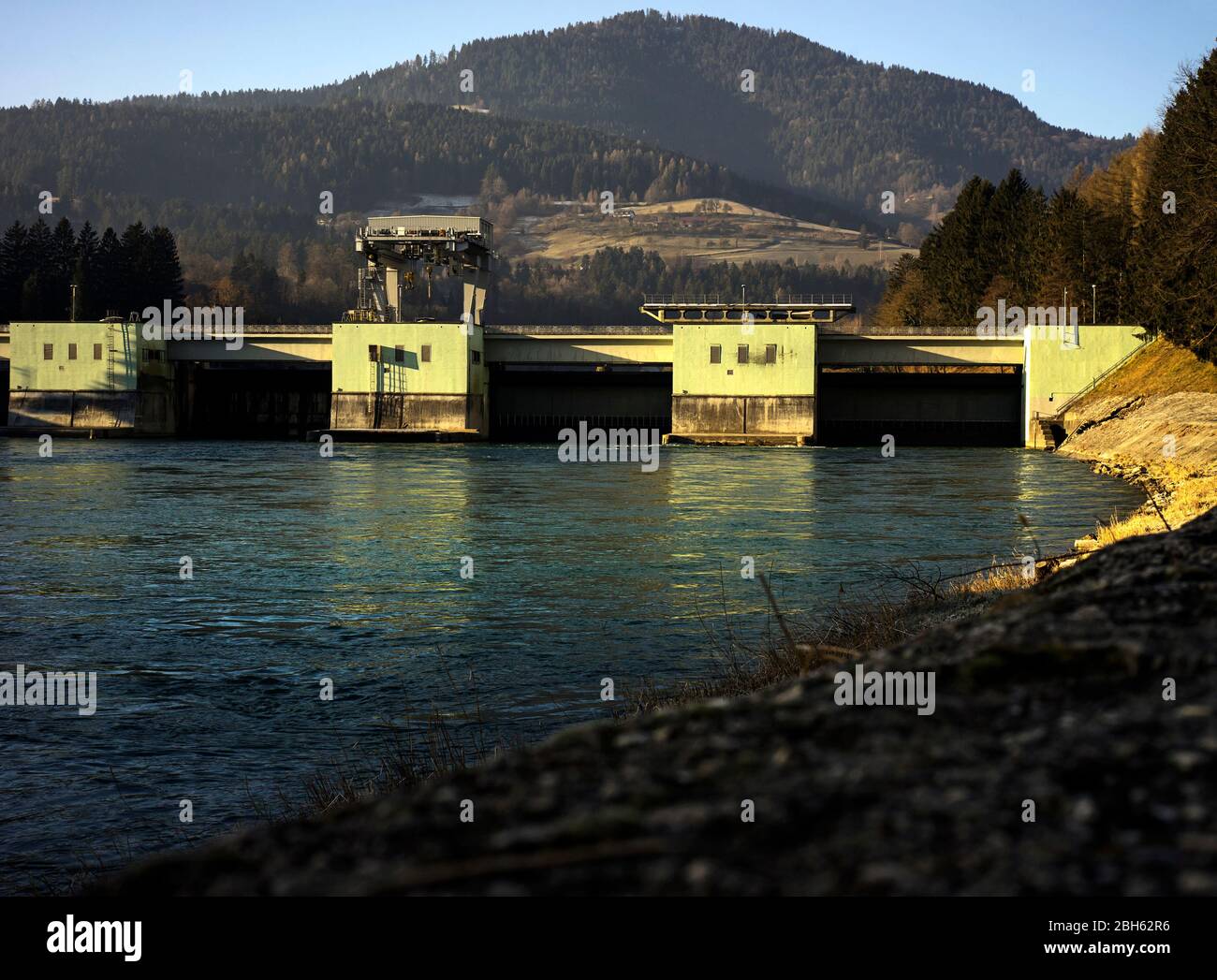 Hydroelectric power generating man made dam located in Dravograd ...