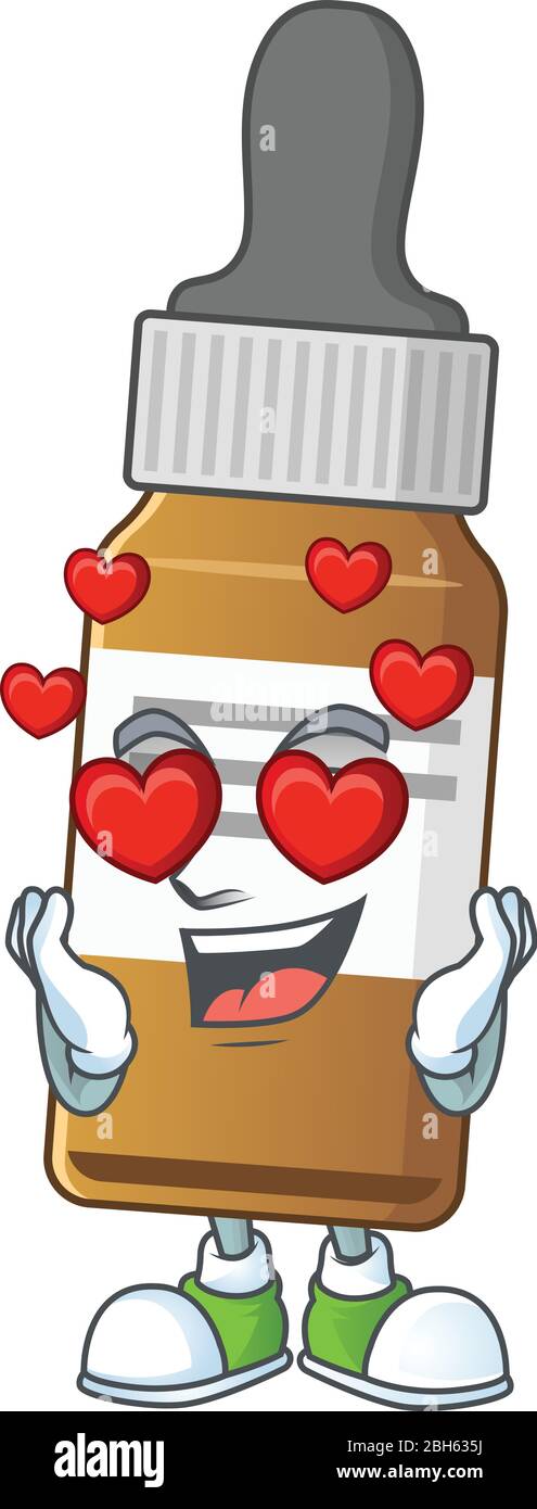 Charming liquid bottle cartoon character with a falling in love face ...