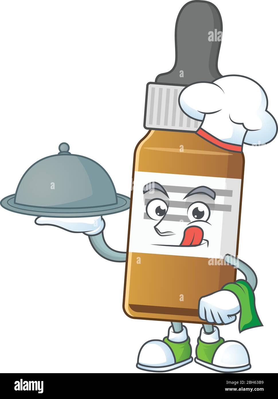A liquid bottle chef cartoon design with hat and tray Stock Vector ...