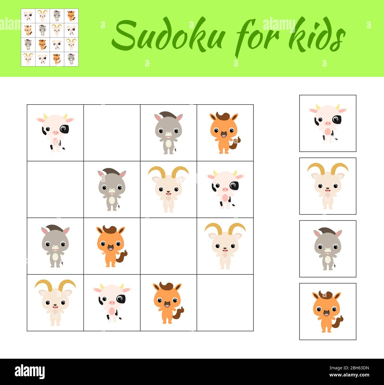 Sudoku game for children with pictures. Kids activity sheet ...