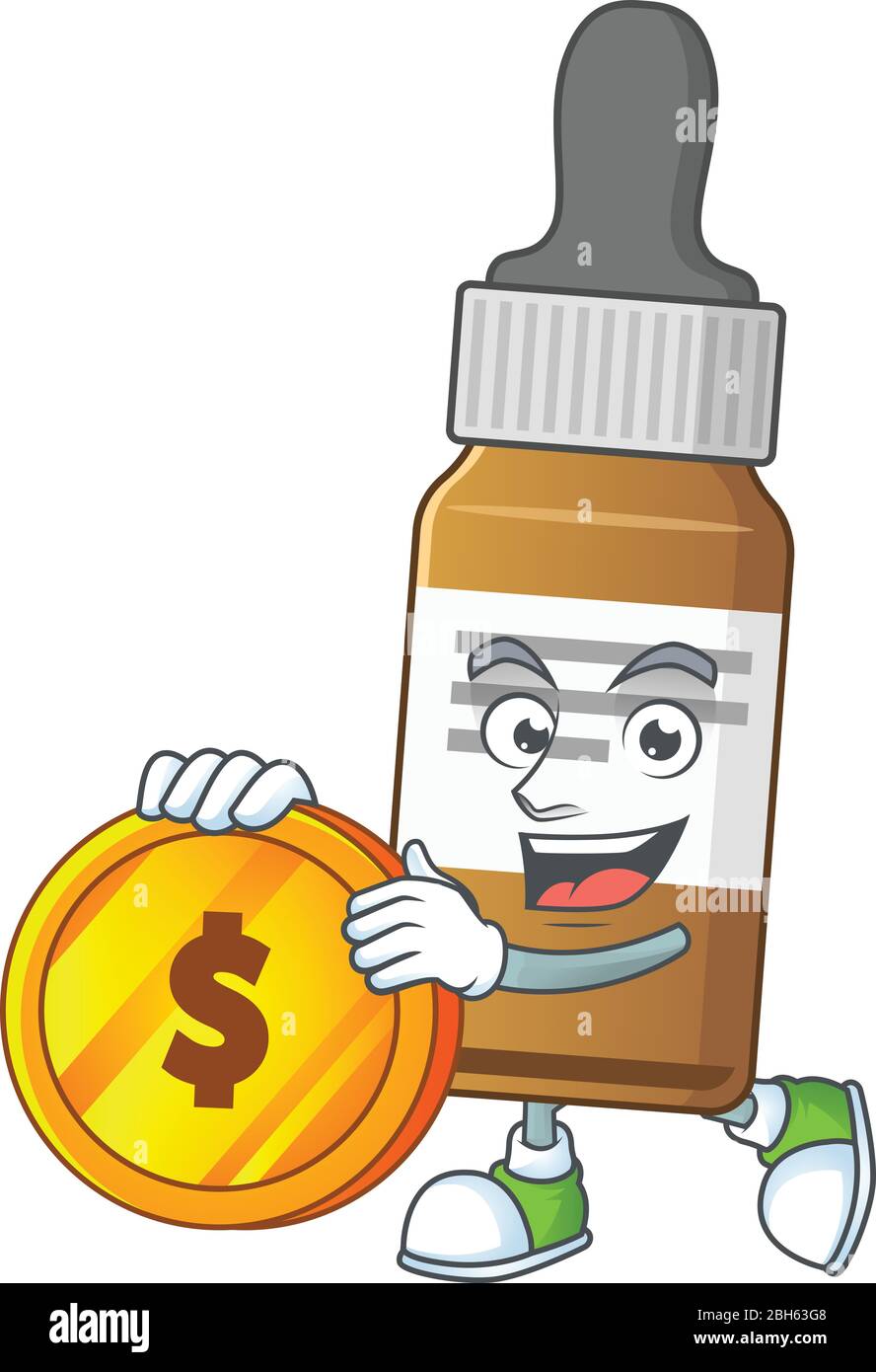 Liquid bottle rich cartoon character have big gold coin Stock Vector ...