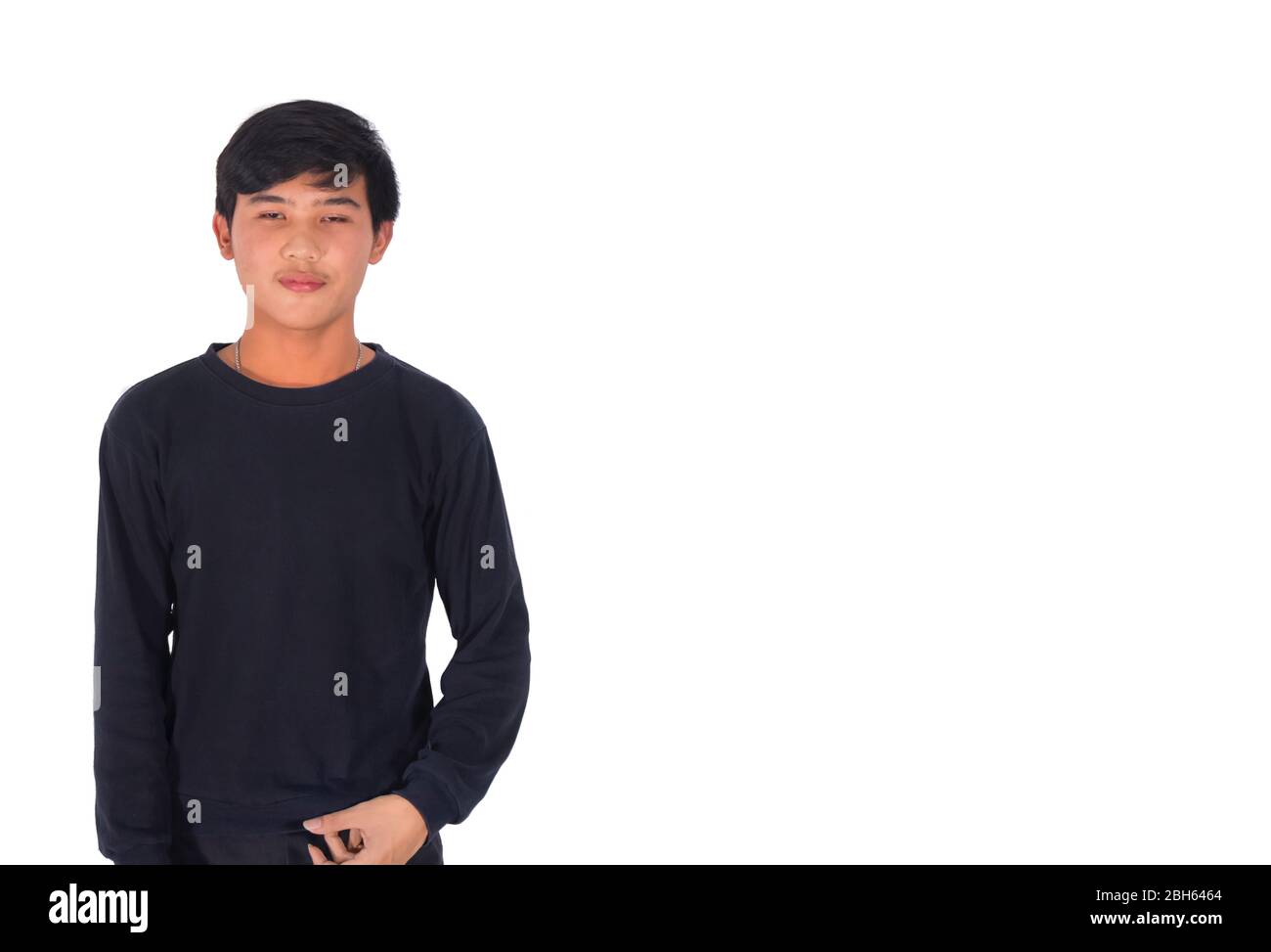 A drowsiness boy in black clothes white background Stock Photo - Alamy