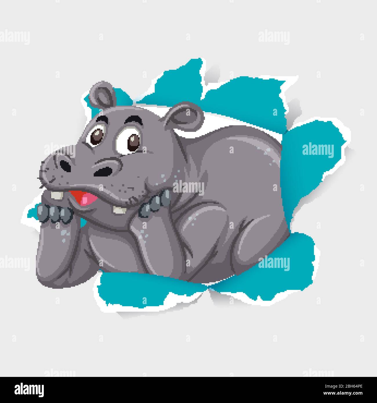 Background template design with wild hippo on gray paper illustration ...