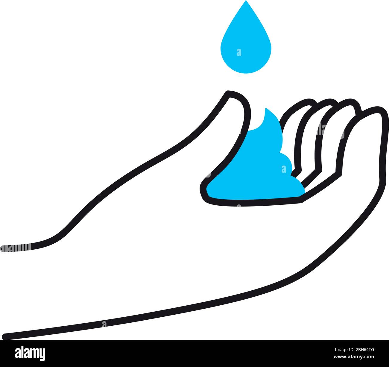 water drop and hand icon over white background, half color half line ...